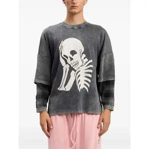 Palm Angels Grey Skull Graphic Layered Sleeve Sweatshirt