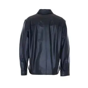 Loewe Leather Shirt With Mini Anagram Logo - Black