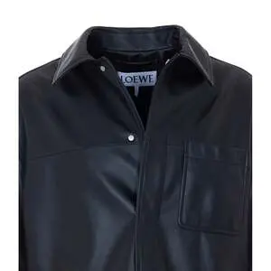 Loewe Leather Shirt With Mini Anagram Logo - Black
