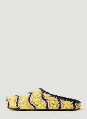 Marni Raffia Fussbett Mules With Scalloped Stripe Motif - Yellow