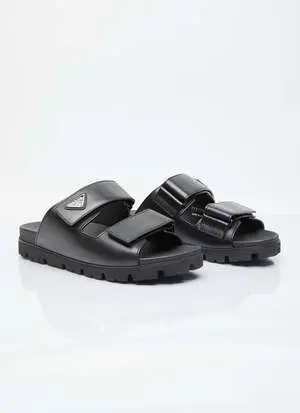 Prada Logo Plaque Leather Slides