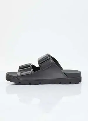 Prada Logo Plaque Leather Slides