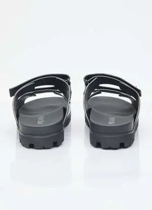 Prada Logo Plaque Leather Slides