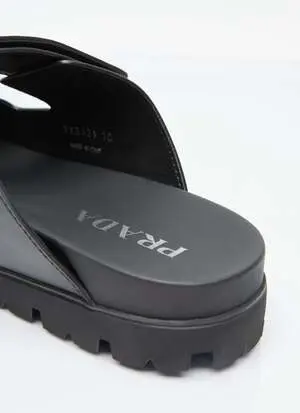 Prada Logo Plaque Leather Slides