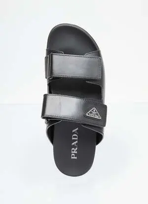 Prada Logo Plaque Leather Slides