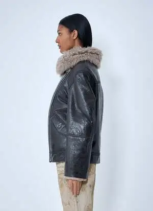 Acne Studios Leather Shearling Jacket - Gray