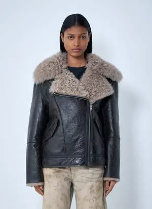 Acne Studios Leather Shearling Jacket - Gray