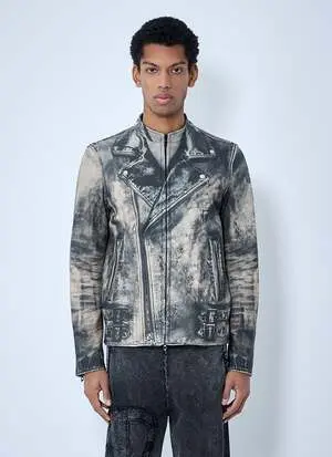 DIESEL® Distressed Leather Biker Jacket - Gray