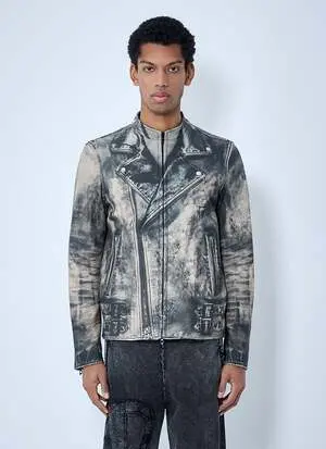 DIESEL® DIESEL Distressed Leather Biker Jacket Gray