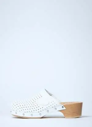Balenciaga Perforated Clogs With Wooden Heel - White