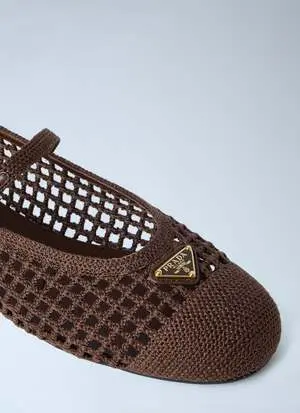 Prada Crochet Knit Ballerina Flats With Side Buckle