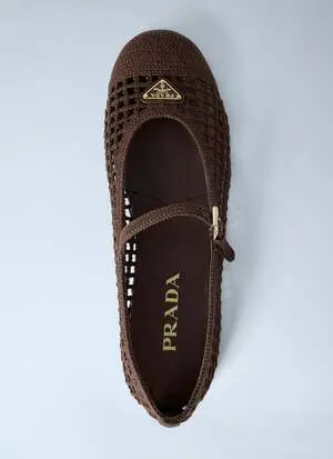 Prada Crochet Knit Ballerina Flats With Side Buckle