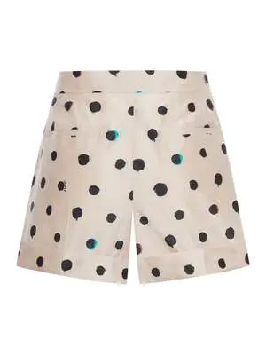 Fendi Polka Dot Moth Printed Silk Shorts - Multicolor