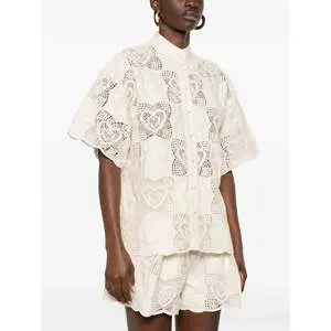 Zimmermann Crochet Heart Short Sleeve Blouse