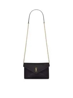 Saint Laurent Cassandre Logo Leather Shoulder Bag - Black
