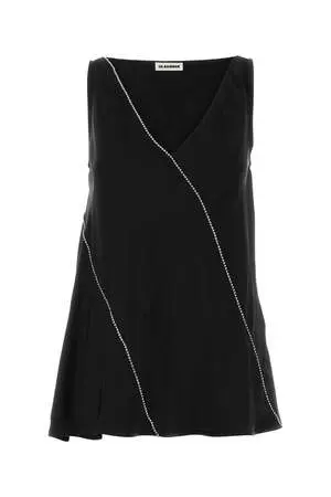 JIL SANDER JIL SANDER Viscose Top With Embellished Trim Black