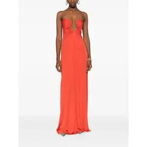 Christopher Esber Strapless Plunge Neckline Gathered Bodice Maxi Dress - Red