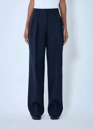 JIL SANDER JIL SANDER High-Waisted Pleated Wide-Leg Wool Trousers Blue