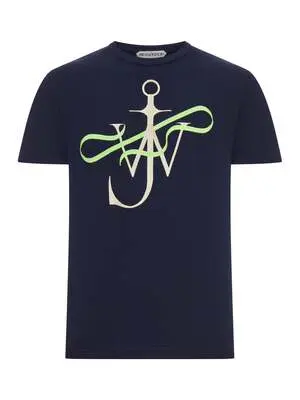 JW Anderson J.W.Anderson Men Men`S Navy Blue Ribbon Anchor Cotton T-Shirt Multicolor