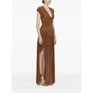 Christopher Esber Asymmetrical Ruched V-neck Gown - Brown