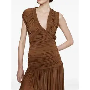 Christopher Esber Asymmetrical Ruched V-neck Gown - Brown