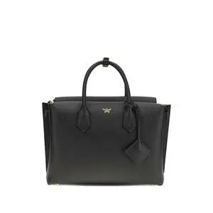 Mcm Calf Leather Tote Bag With Gold-tone Hardware - Black