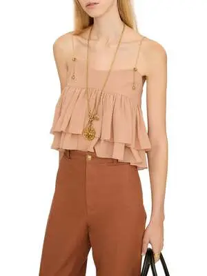 Chloé Sleeveless Ruffle Silk Georgette Top - Pink