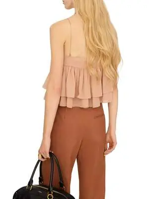 Chloé Sleeveless Ruffle Silk Georgette Top - Pink