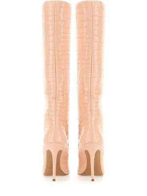 Paris Texas Knee-high Croc Effect Stiletto Boots - Pink