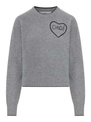 Chloé Cropped Wool Knit Sweater With Logo Detail