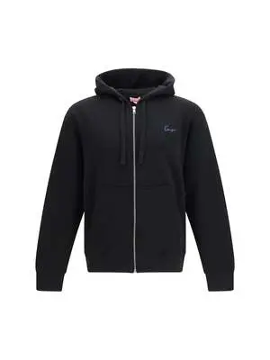 Kenzo Signature Embroidered Cotton Zip Hoodie - Black