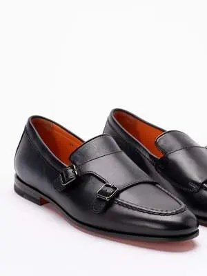 Santoni Monk Strap Loafers In Calf Leather - Multicolor