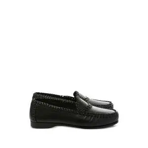 Hereu Braided Detail Round Toe Loafers - Black