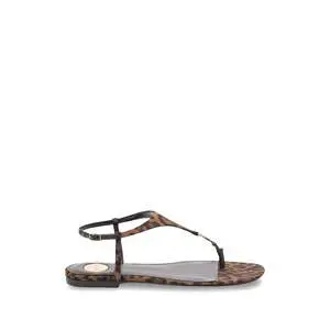 Saint Laurent SAINT LAURENT Leopard Print T-Strap Flat Sandals With Buckle Detail Brown
