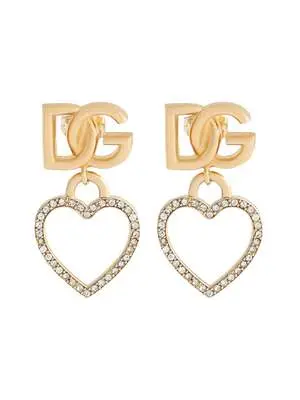 Dolce & Gabbana Tone Crystal Heart Drop Earrings - Gold