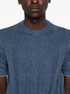 Brunello Cucinelli Ribbed Knit Short Sleeve Crew Neck Sweater