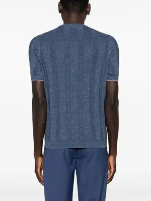 Brunello Cucinelli Ribbed Knit Short Sleeve Crew Neck Sweater