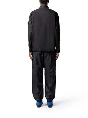 Stone Island Stretch Cotton Canvas Overshirt With Flap Pocket On The Chest - Black