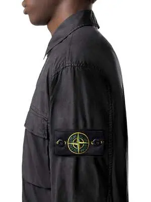 Stone Island Stretch Cotton Canvas Overshirt With Flap Pocket On The Chest - Black