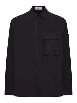 Stone Island Stretch Cotton Canvas Overshirt With Flap Pocket On The Chest - Black