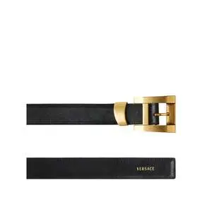 Versace Calf Leather Belt With Medusa Buckle - Black