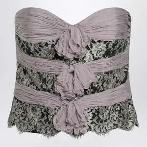 Valentino Garavani Valentino Draped Lace Corset Top Gray
