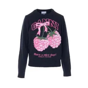 GANNI Graphic Print Crew Neck Sweater