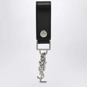 Saint Laurent Cassandre Leather Keychain - Black