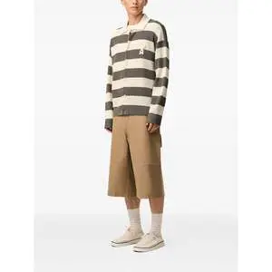 AMI Paris Striped Cardigan With Appliqué Detail