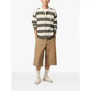 AMI Paris Striped Cardigan With Appliqué Detail