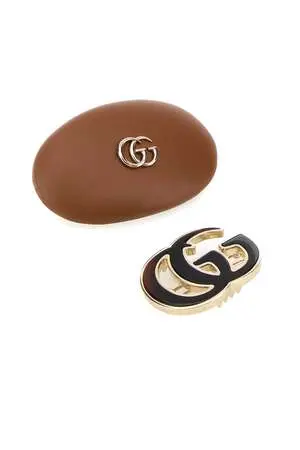 Gucci Leather And Metal Logo Hair Clips Set