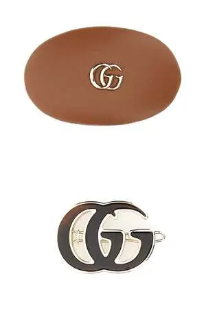 Gucci Leather And Metal Logo Hair Clips Set - Multicolor