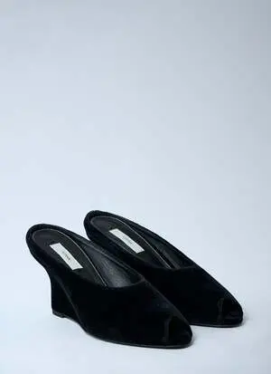 TOTEME Velvet Peep-toe Wedge Mules - Black