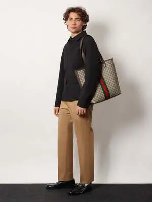 Gucci Beige Cotton Trousers With Web Detail - Multicolor
